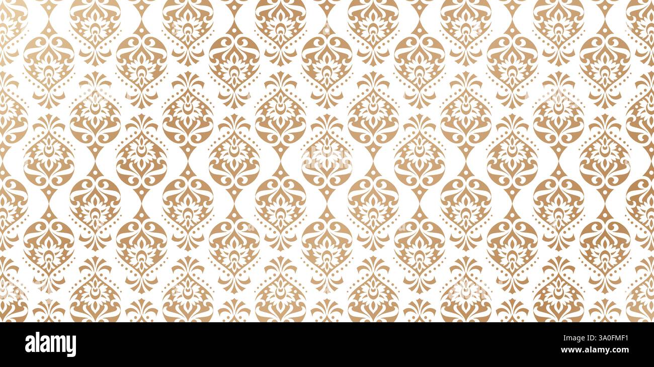 Damask seamless pattern golden colors isolated white backgrounds for ...