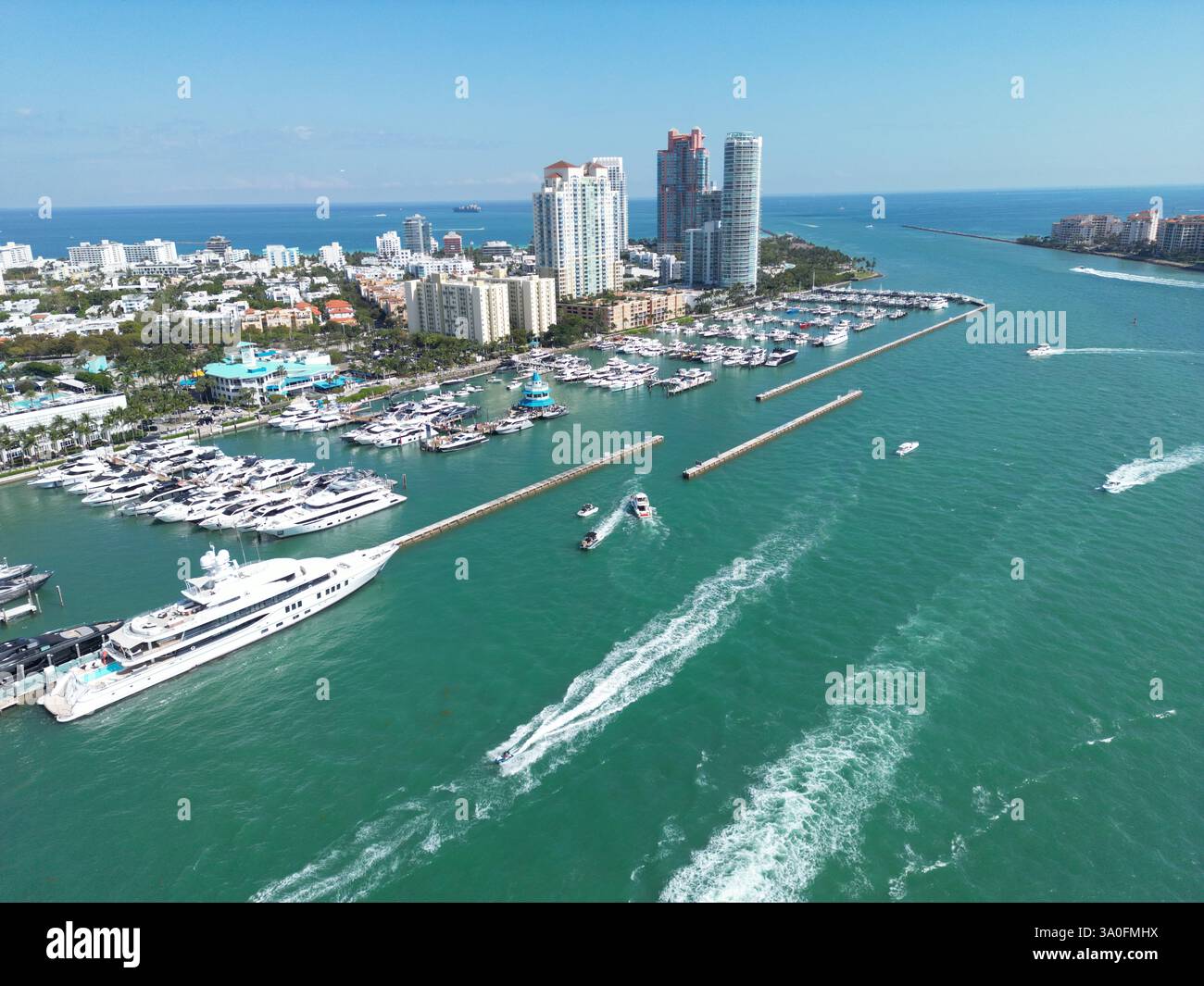 Night in Miami. Aerial view of Miami Beach at night. Miami beach with ...