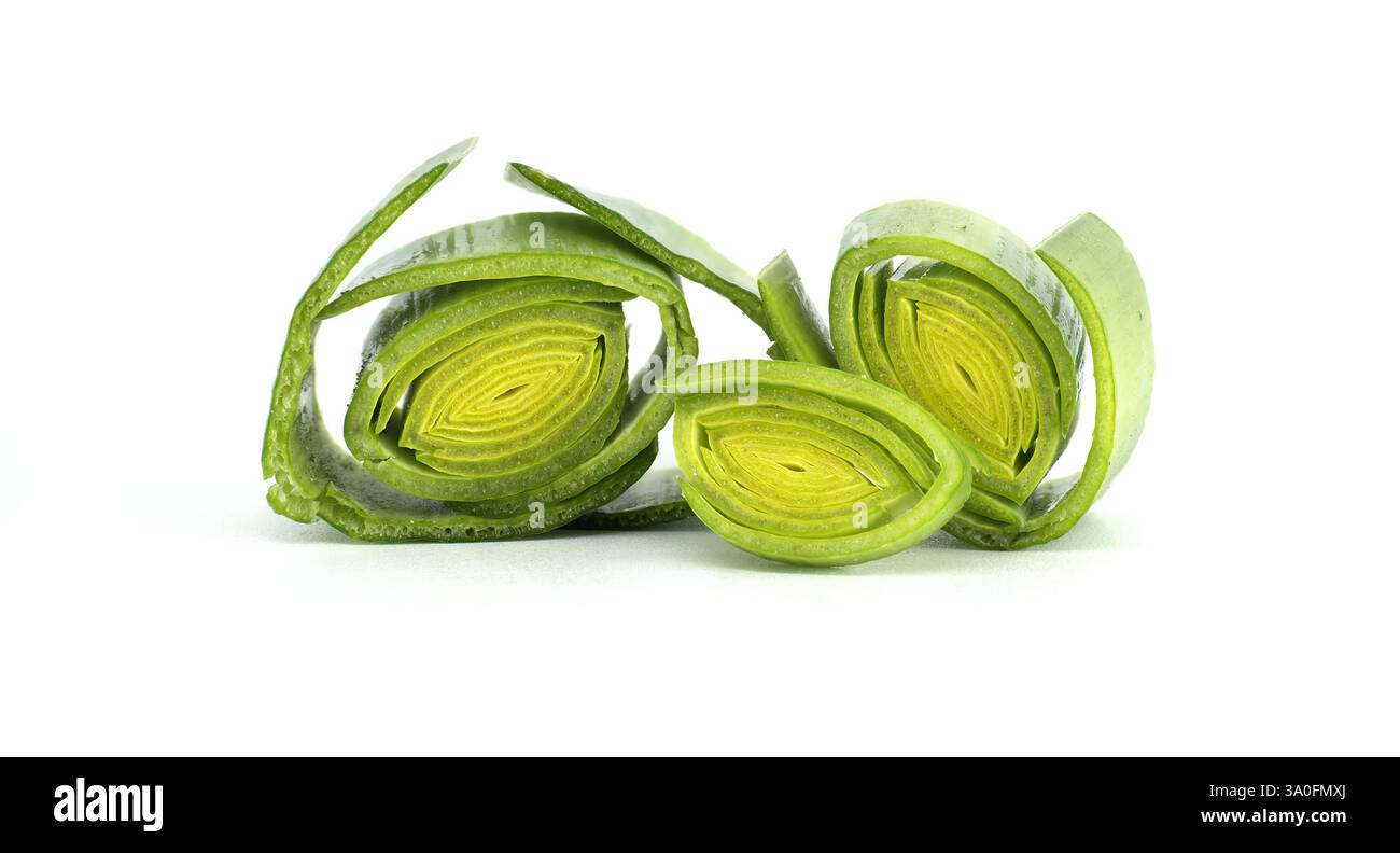 Freshly cut green leek rings captured in detail, showcasing vibrant ...