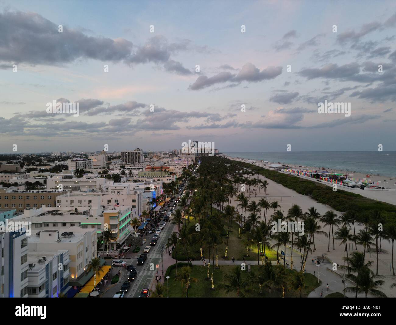 Night in Miami. Aerial view of Miami Beach at night. Miami beach with ...
