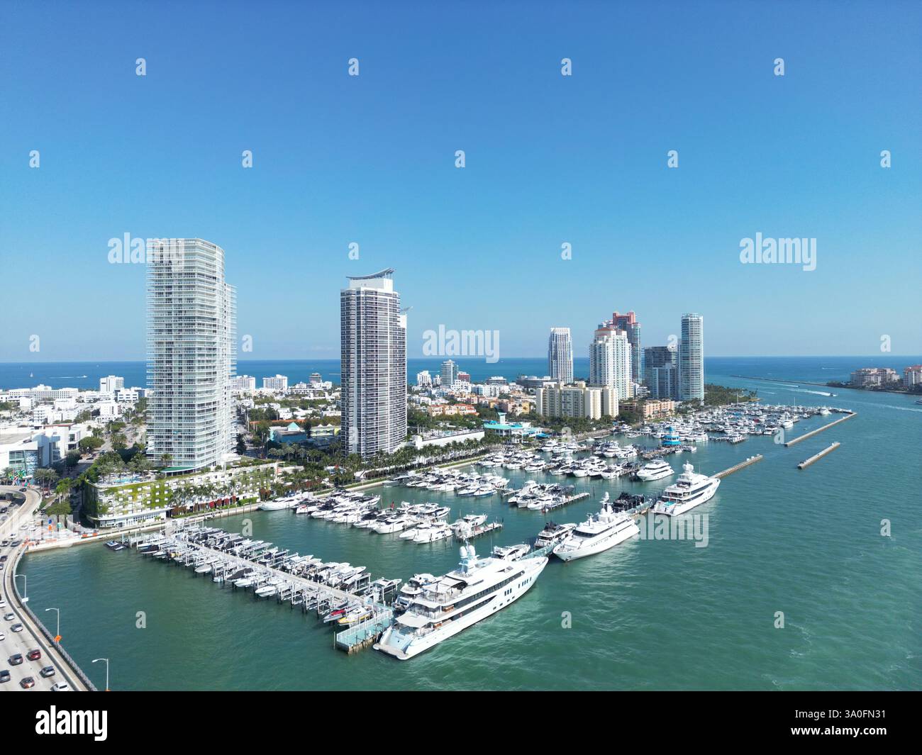 Summer in Miami. Aerial view of Miami Beach coast. Miami beach with ...