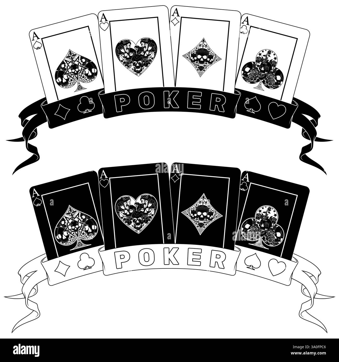 Poker cards surrounded with a ribbon, poker symbols of heart, diamond ...