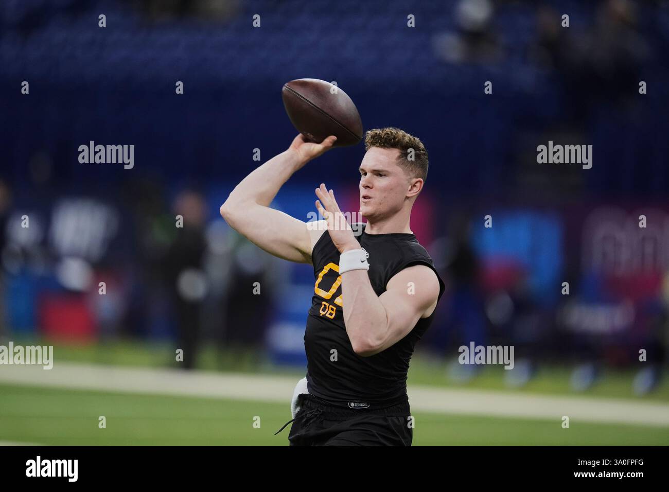 Missouri quarterback Brady Cook runs a drill at the NFL football ...