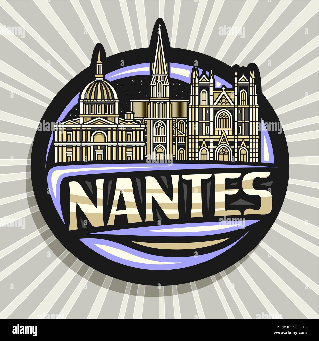 Vector logo for Nantes, dark decorative tag with simple illustration of ...