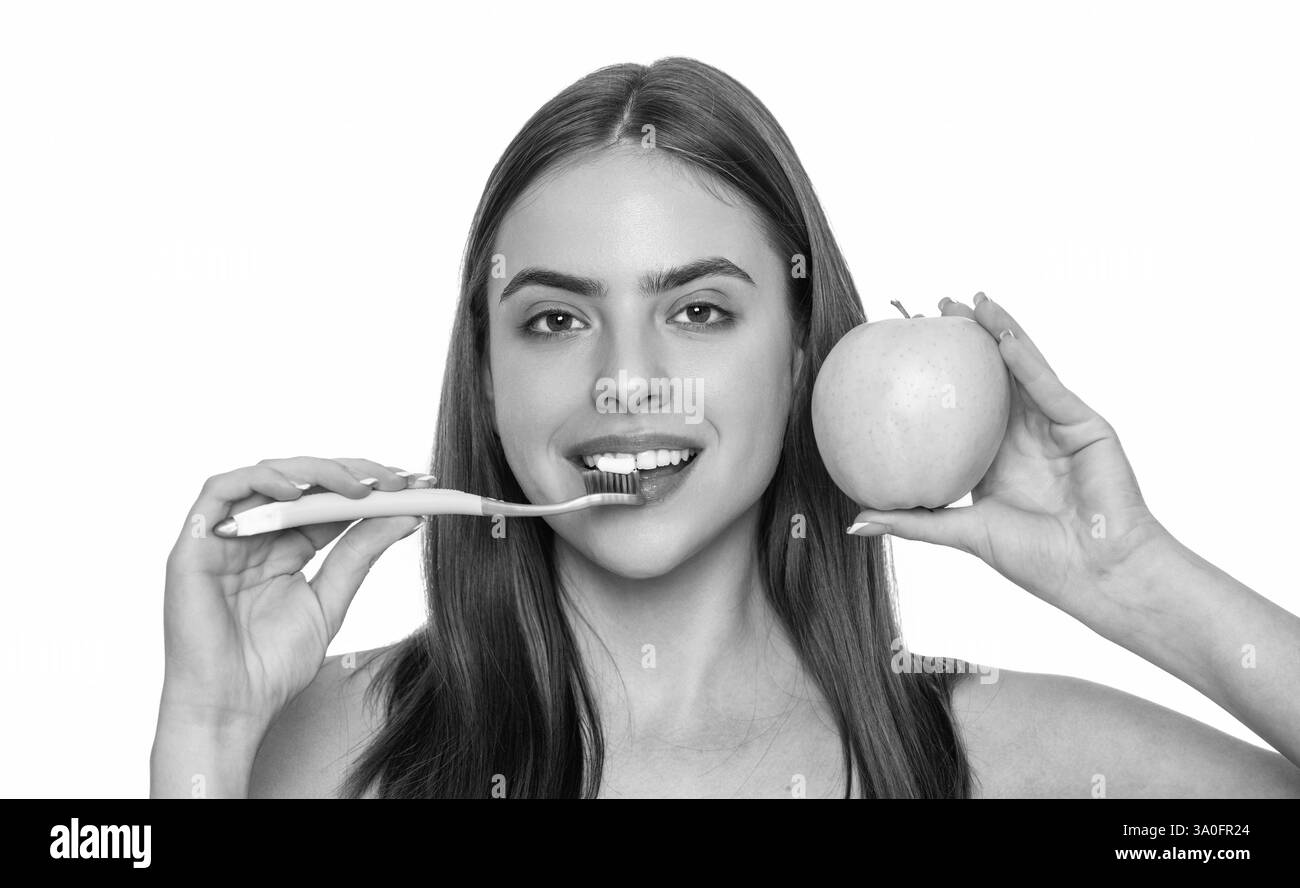 Oral hygiene. Brush teeth, dental health and oral care. Morning routine ...