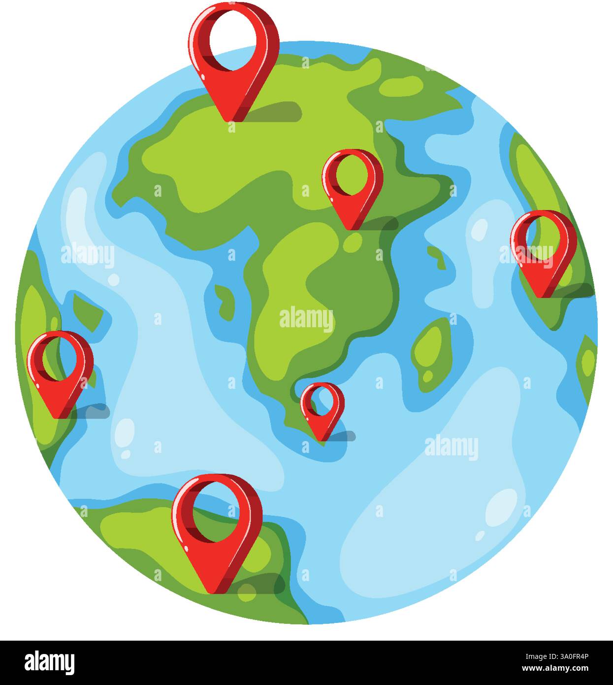 Earth with red location pins around continents Stock Vector Image & Art ...