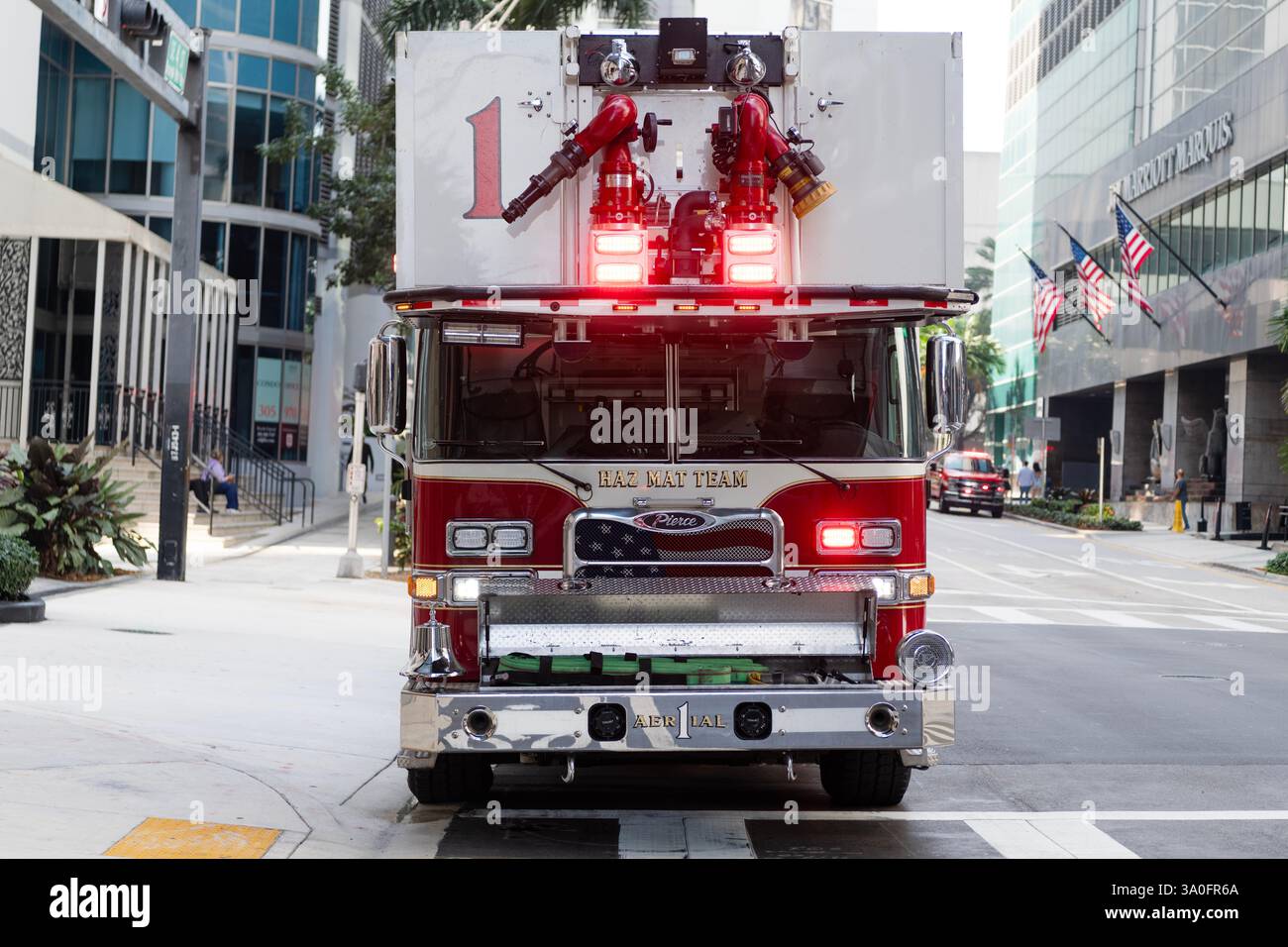 Miami, Florida, USA - December 01, 2024: Firetruck vehicle, front view ...