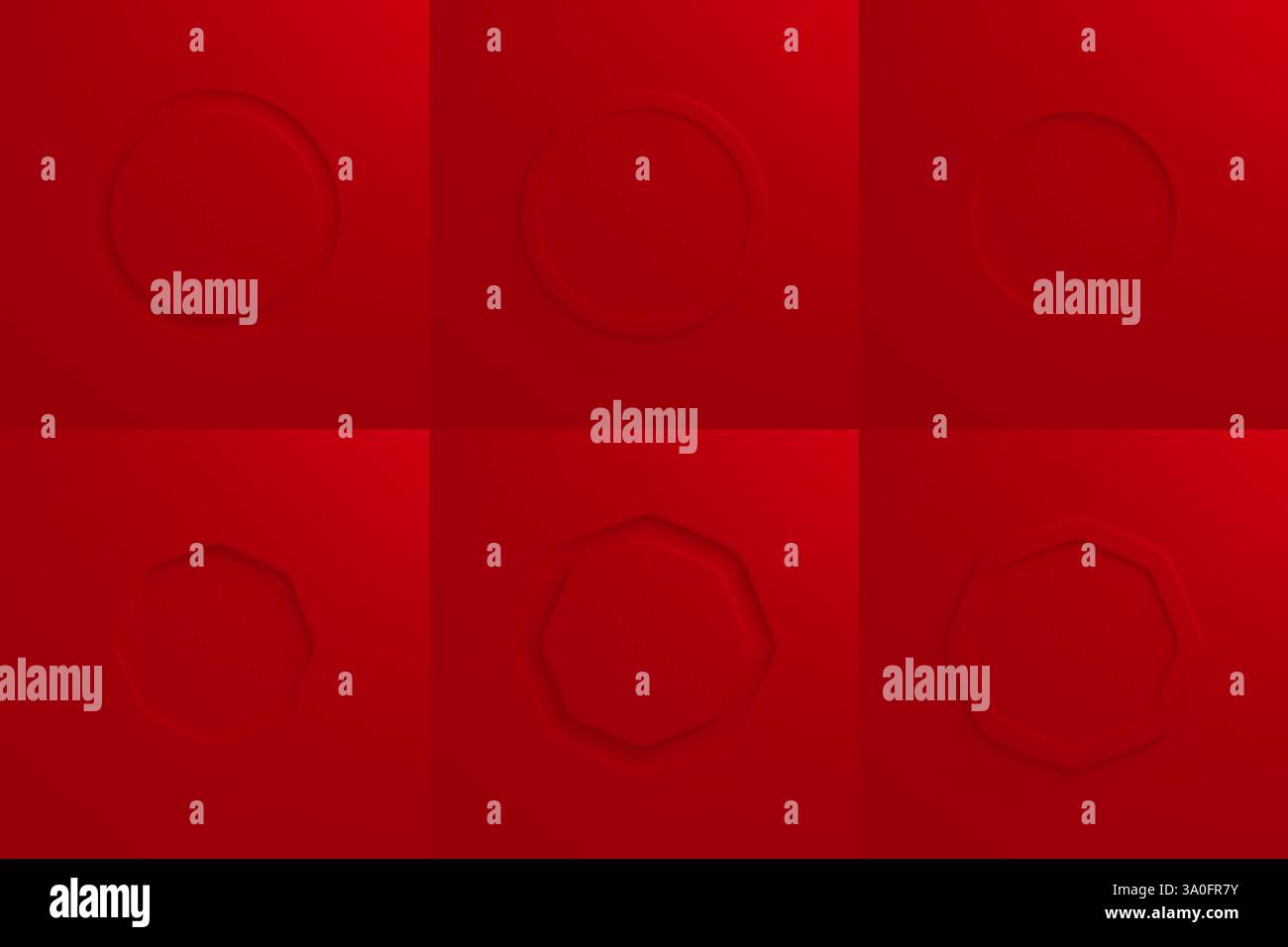 Red embossed geometric frames set with circular and polygonal shapes ...