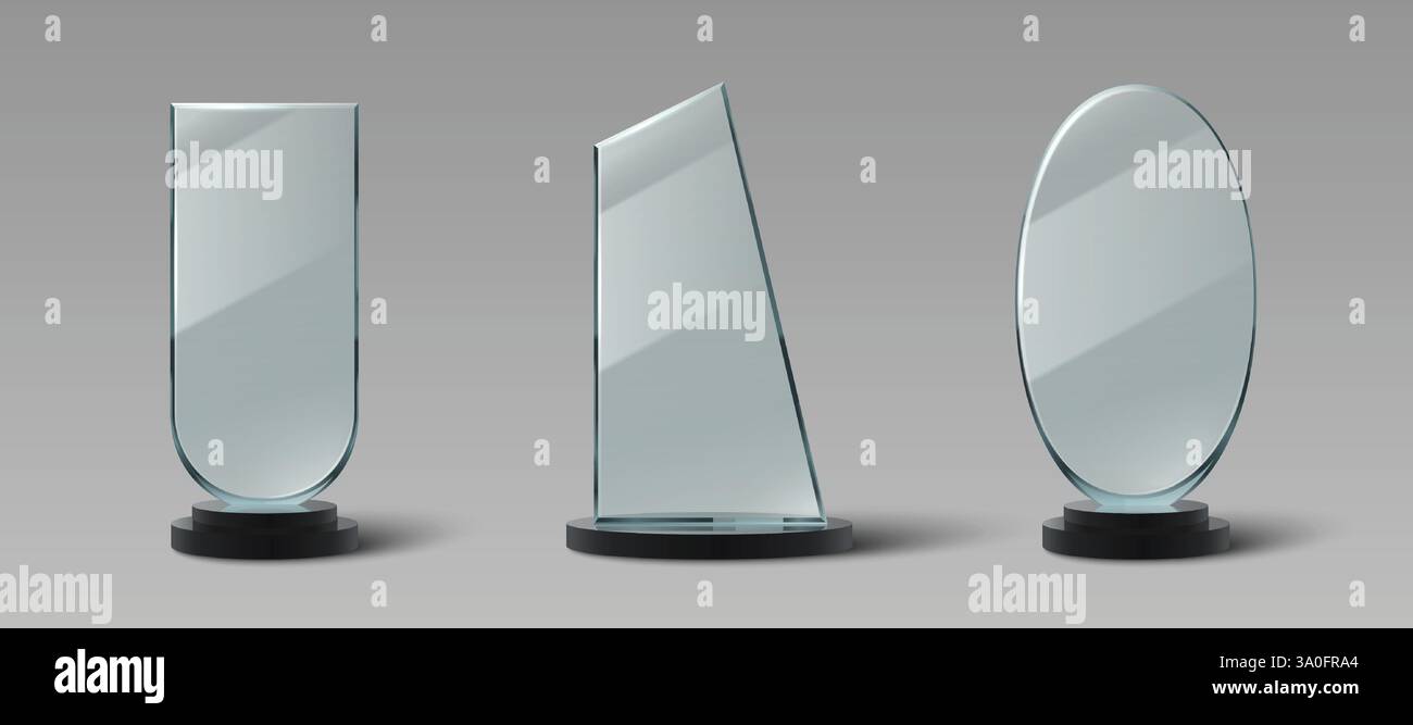 Glass award mockups set isolated on background. Vector realistic ...