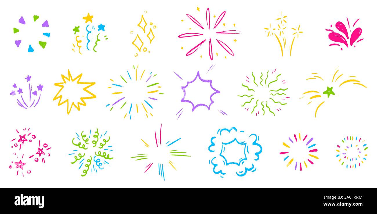 Crayon firework scribbles set isolated on white background. Vector ...