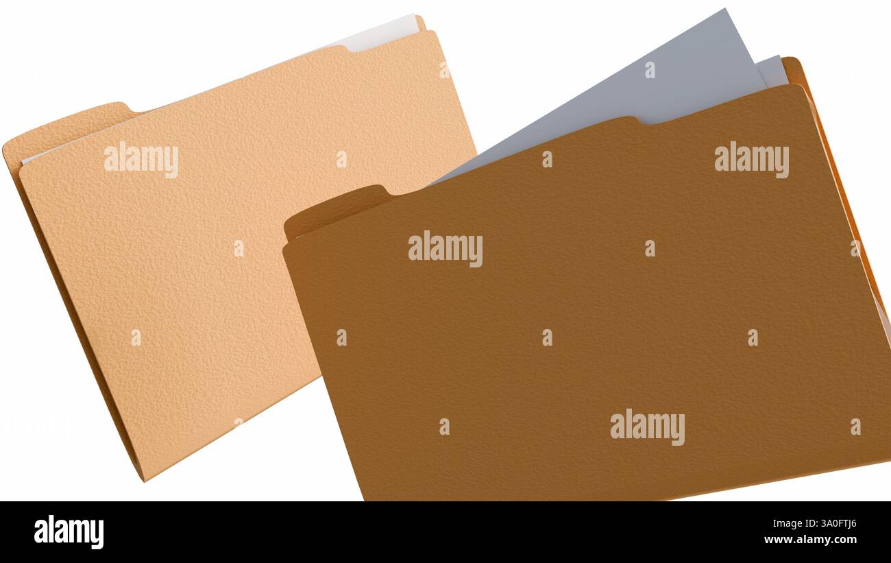 A 3d rendering of standard light brown file folders. Each folder ...