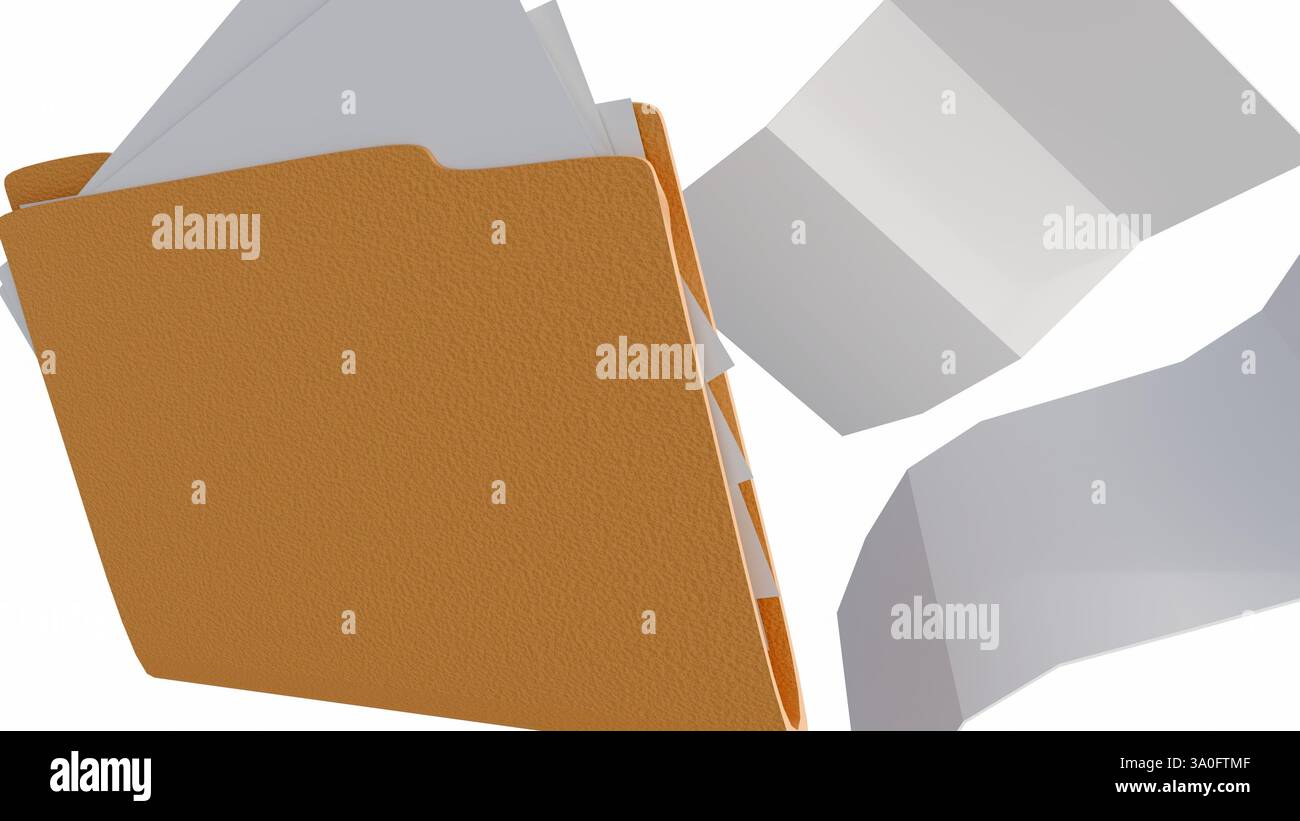 A 3d rendering of standard light brown file folders. Each folder ...