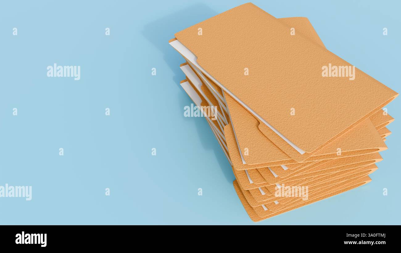 A 3d rendering of standard light brown file folders. Each folder ...