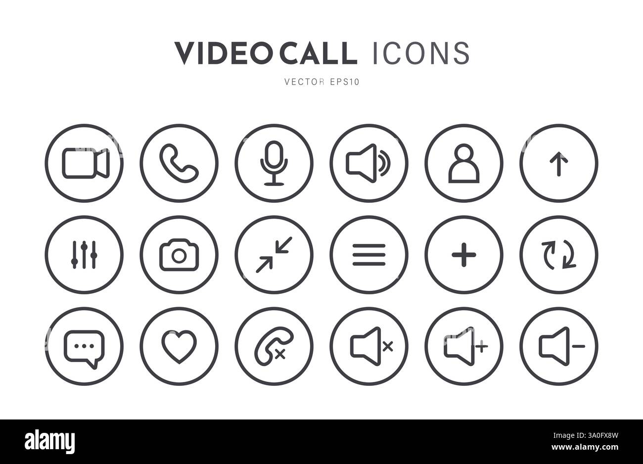 Icon Videocall. Collections buttons for video chat interface. Minimalistic simple outline ...