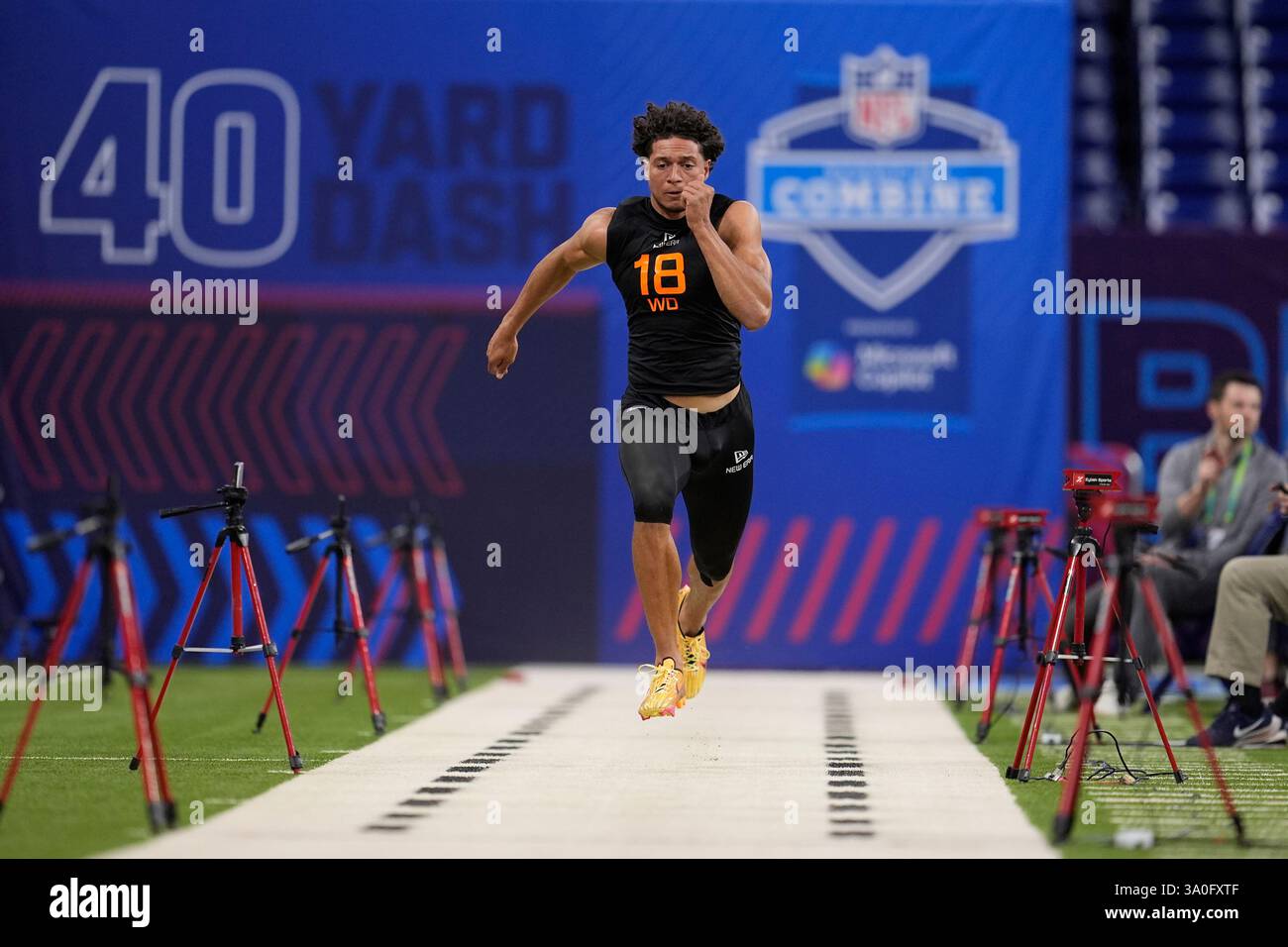 Iowa State wide receiver Jayden Higgins runs the 40-yard dash at the ...