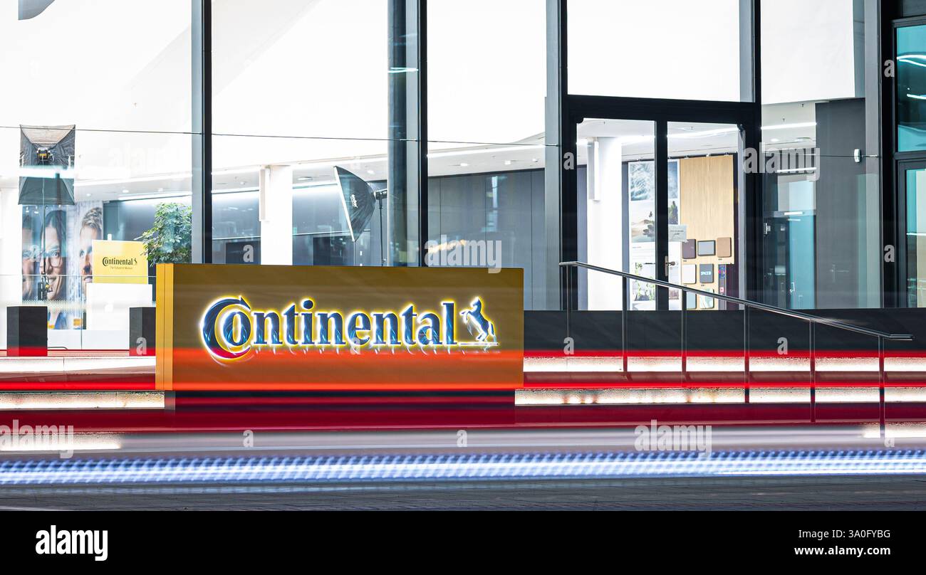 Hanover, Germany. 04th Mar, 2025. The Continental AG logo lights up in ...