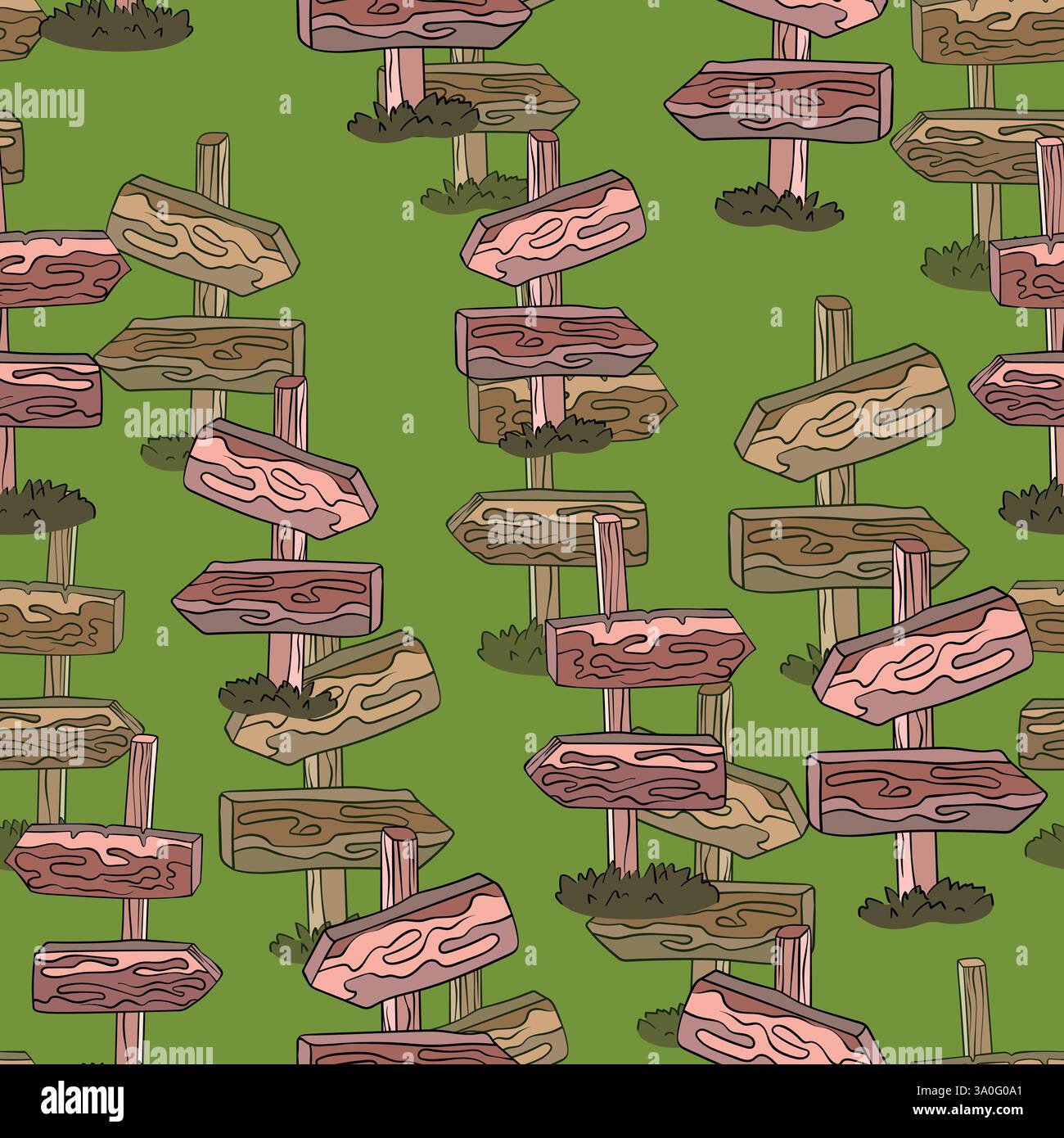 Seamless pattern with hand drawn road signs. Wooden signs with arrows ...