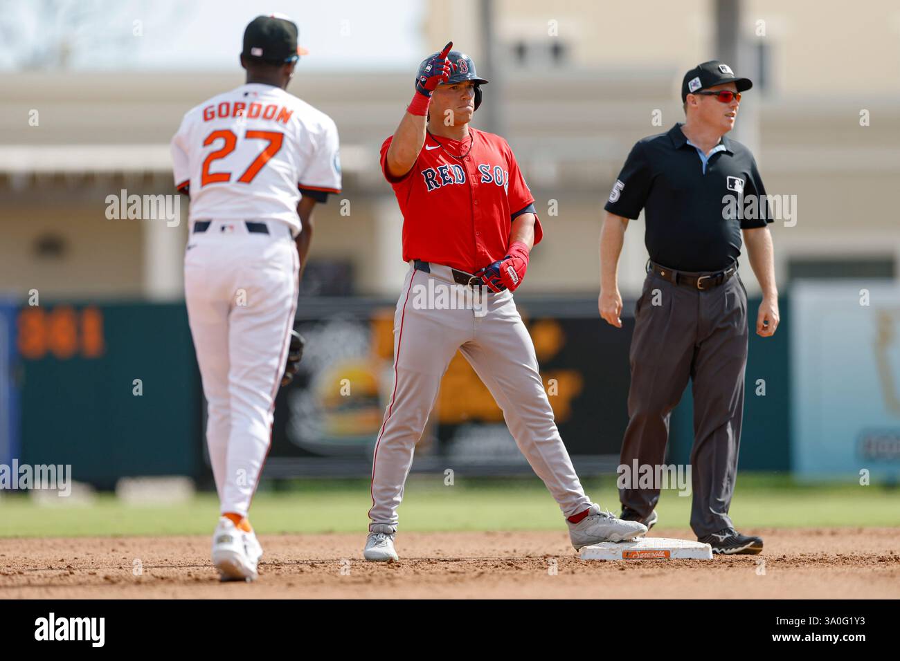 Sarasota FL USA; Boston Red Sox center fielder Nate Eaton (40) doubles ...