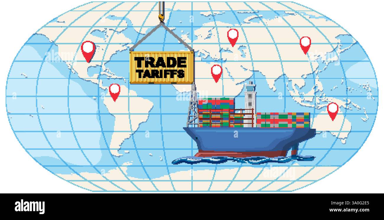 Illustration of trade tariffs affecting global shipping Stock Vector ...