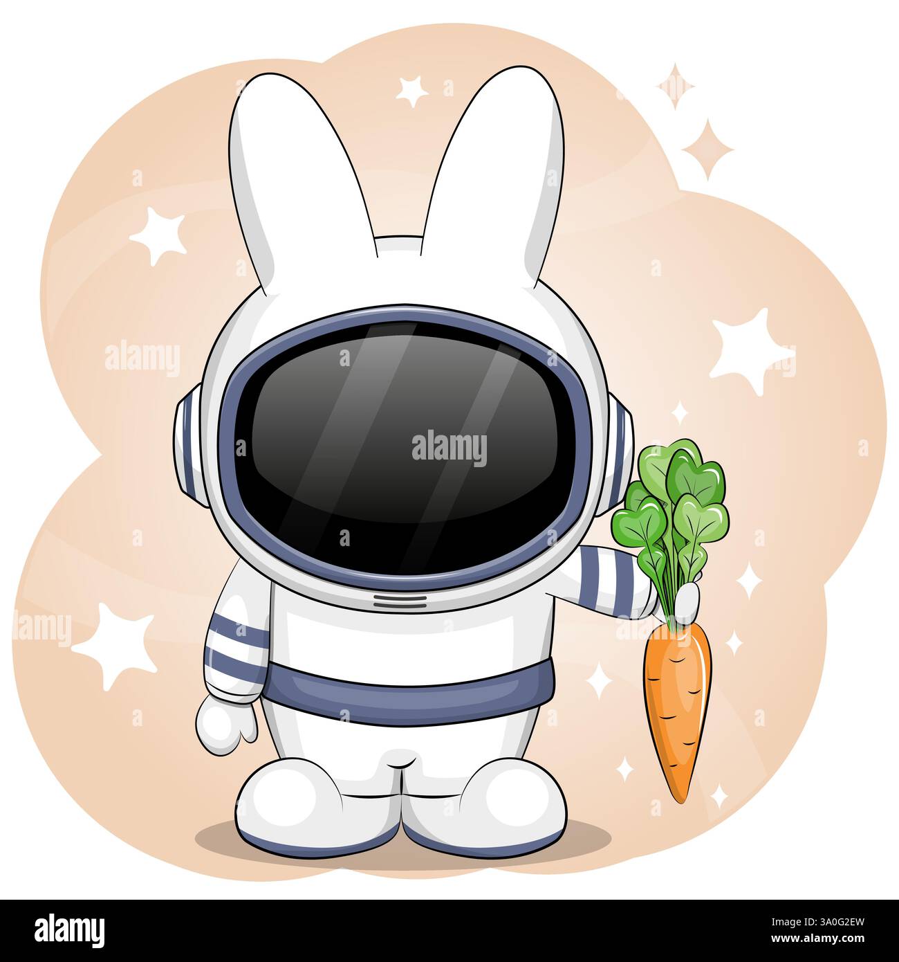 Cute cartoon astronaut rabbit holds a carrot. Vector illustration on an ...