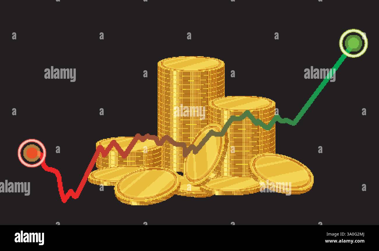 Illustration of coins with fluctuating market graph Stock Vector Image ...