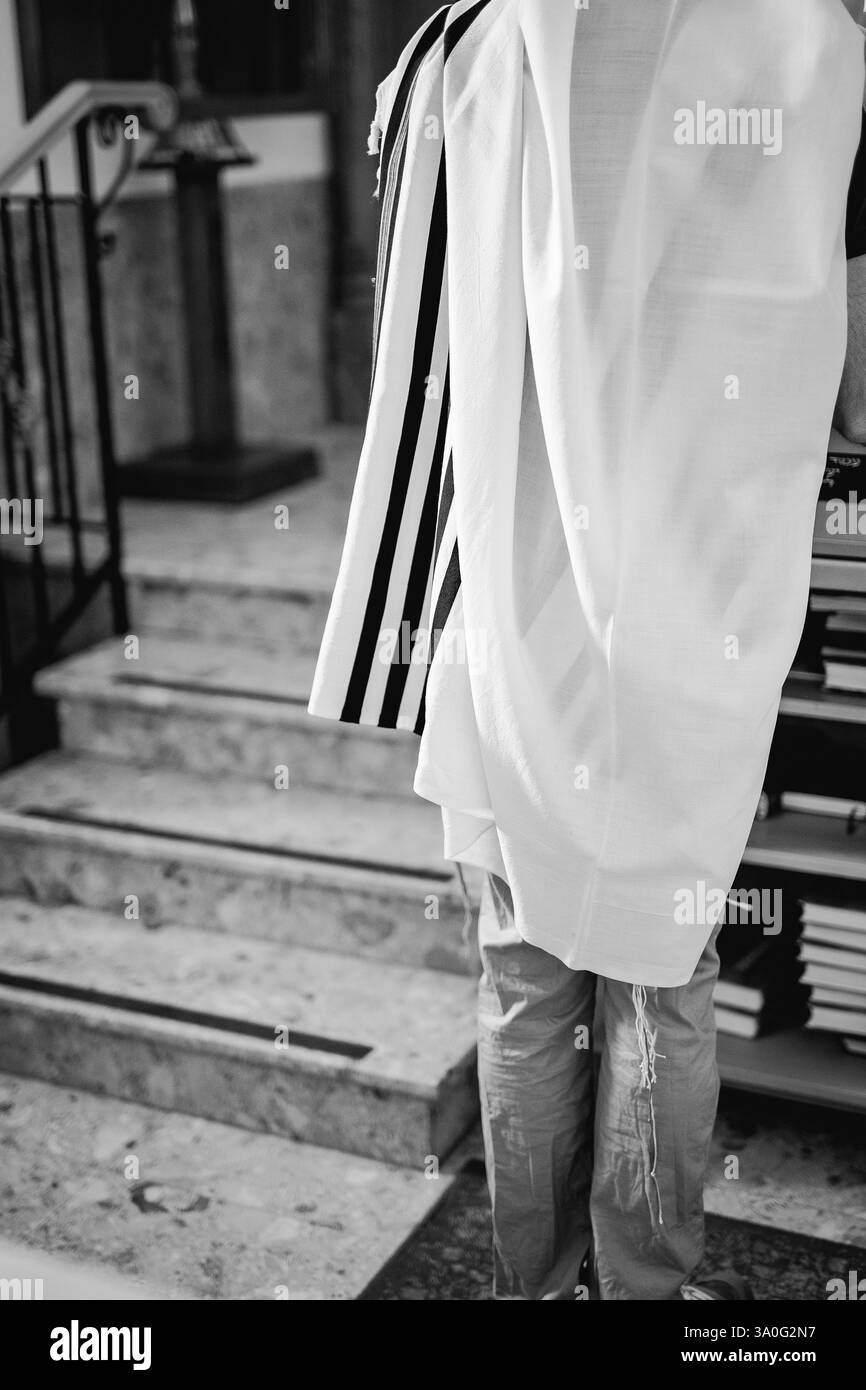 jewish man praying in the synagogue tample of israel practicing the ...