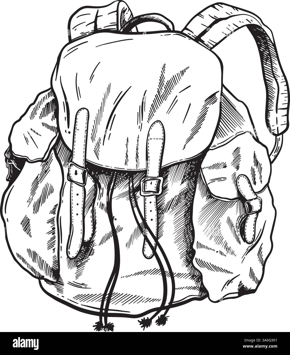Camping backpack, hiking luggage sketch. Knapsack for travel . Camp ...