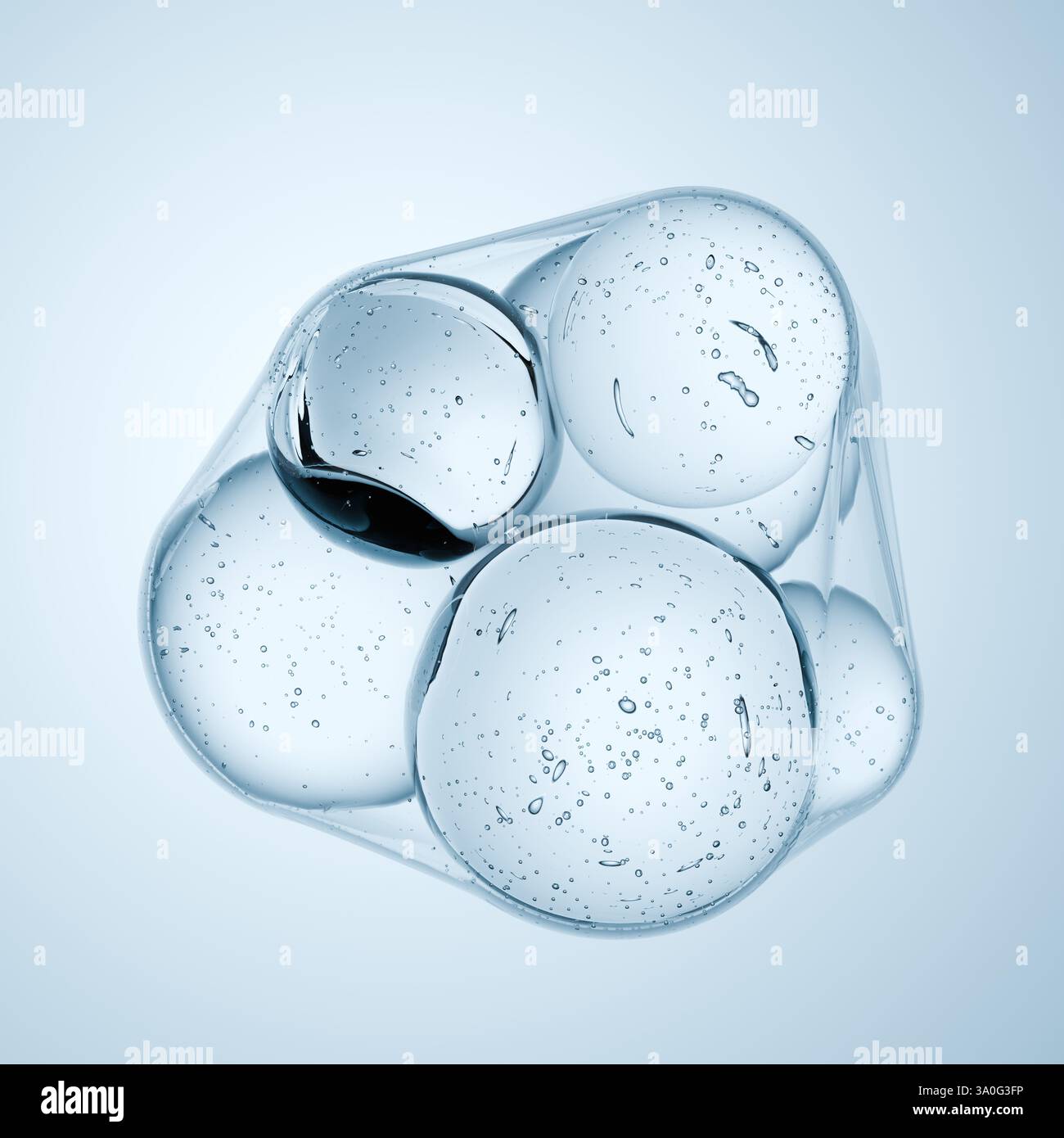 Various transparent spheres hover in a clear fluid, showcasing unique ...