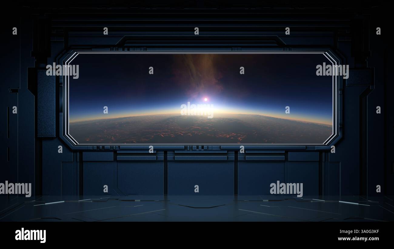 captivating view reveals a vibrant sunrise emerging from the curvature ...