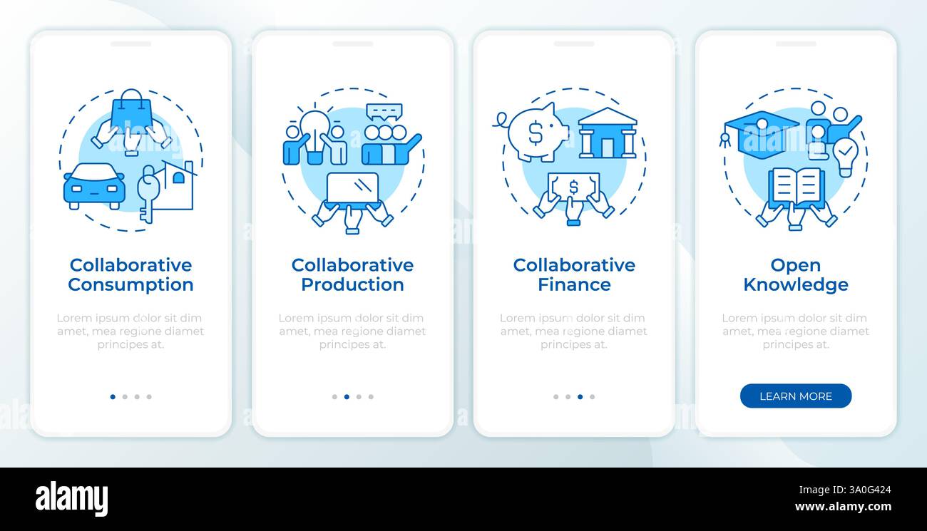 Types of collaborative economy blue onboarding mobile app screen Stock Vector Image & Art - Alamy