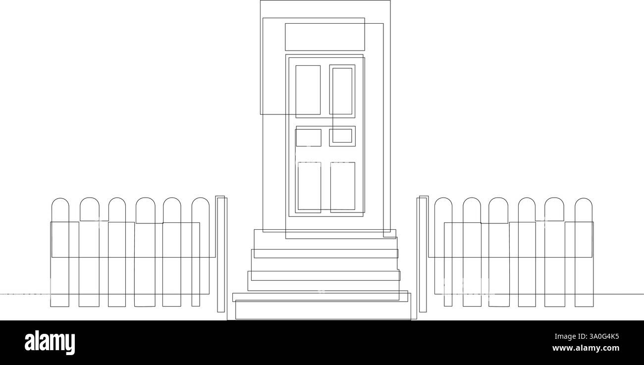 House exterior with front door, stairs and fence continuous one line ...