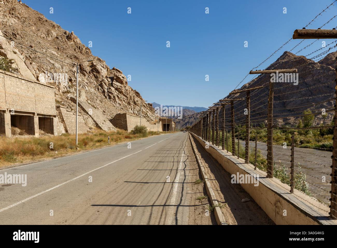 This road runs parallel to the Aras river, showcasing the border ...