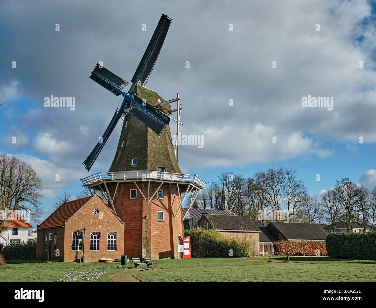 Gieten-Netherlands: Traditional Dutch windmill De Hazewind with its red ...