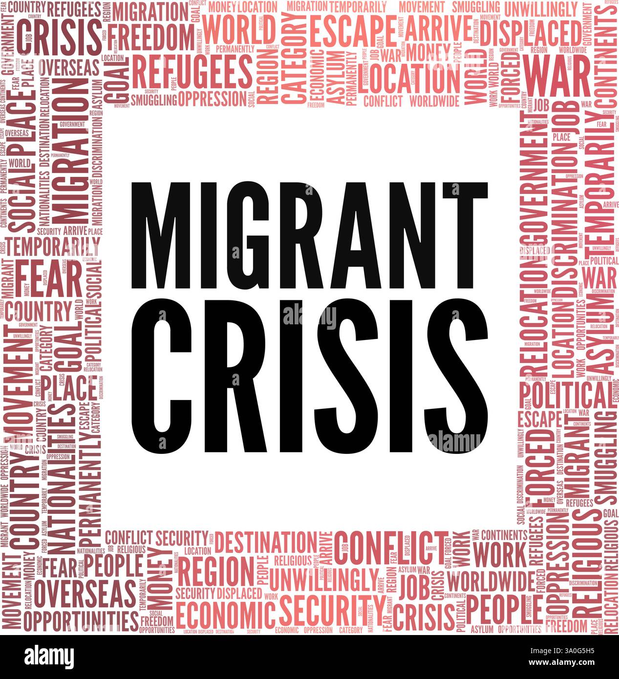 Migrant Crisis vector illustration word cloud isolated on a white ...