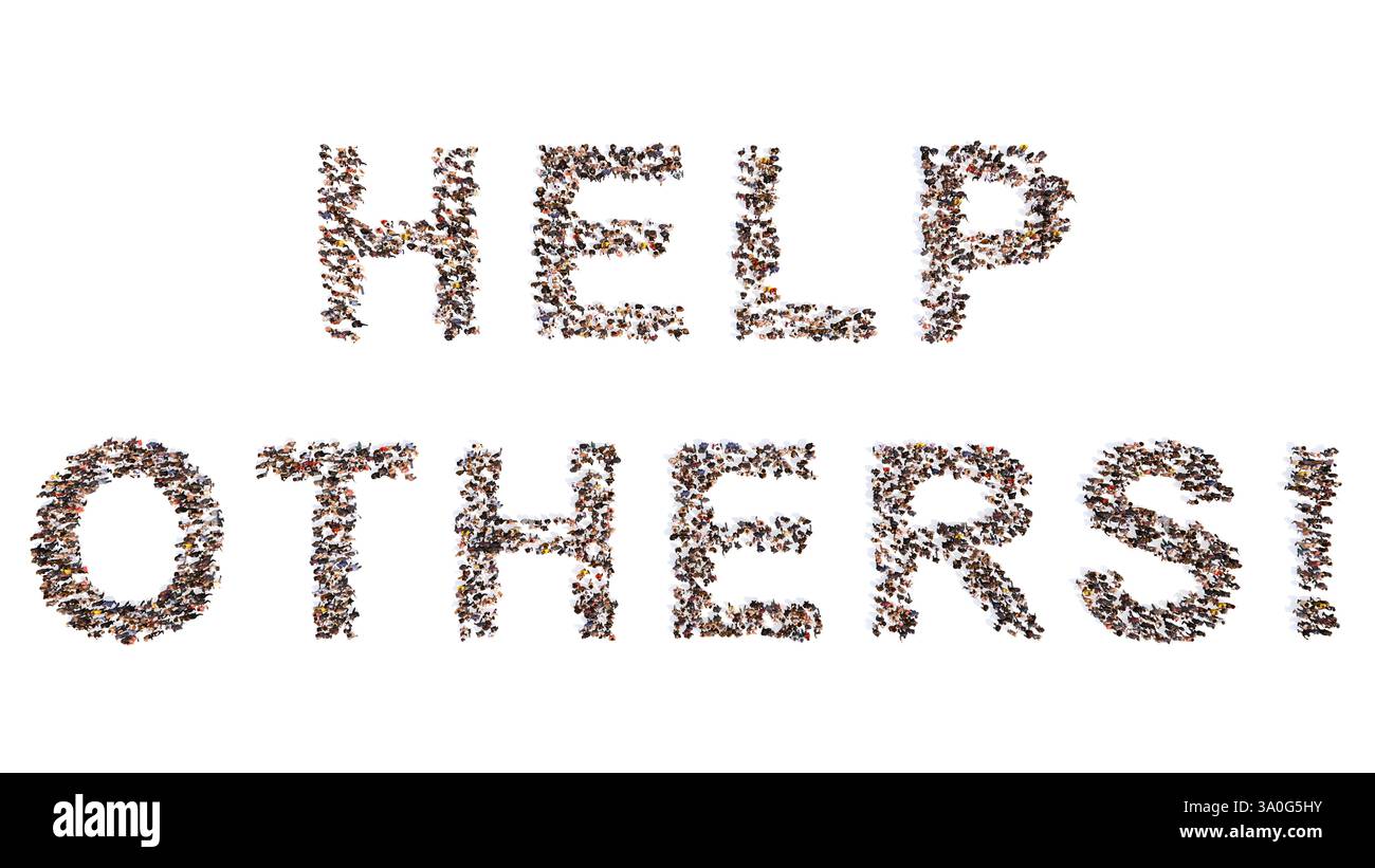 Concept conceptual large community of people forming HELP OTHERS slogan ...