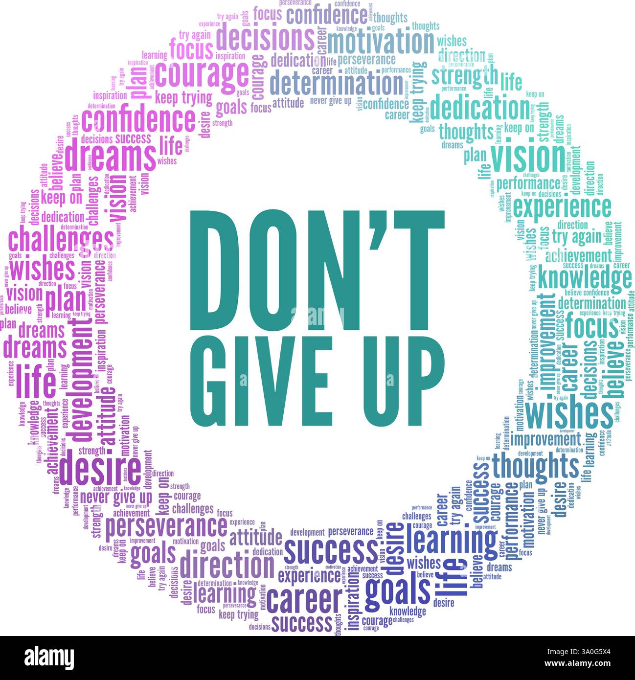 Don't Give Up vector illustration word cloud isolated on a white ...