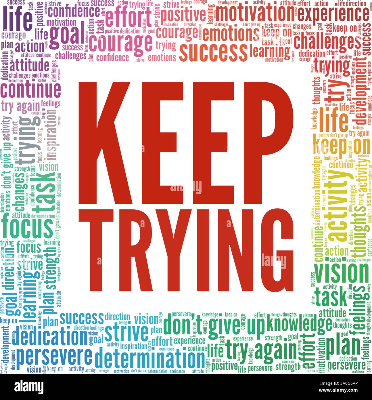 Keep Trying vector illustration word cloud isolated on a white background Stock Vector Image ...