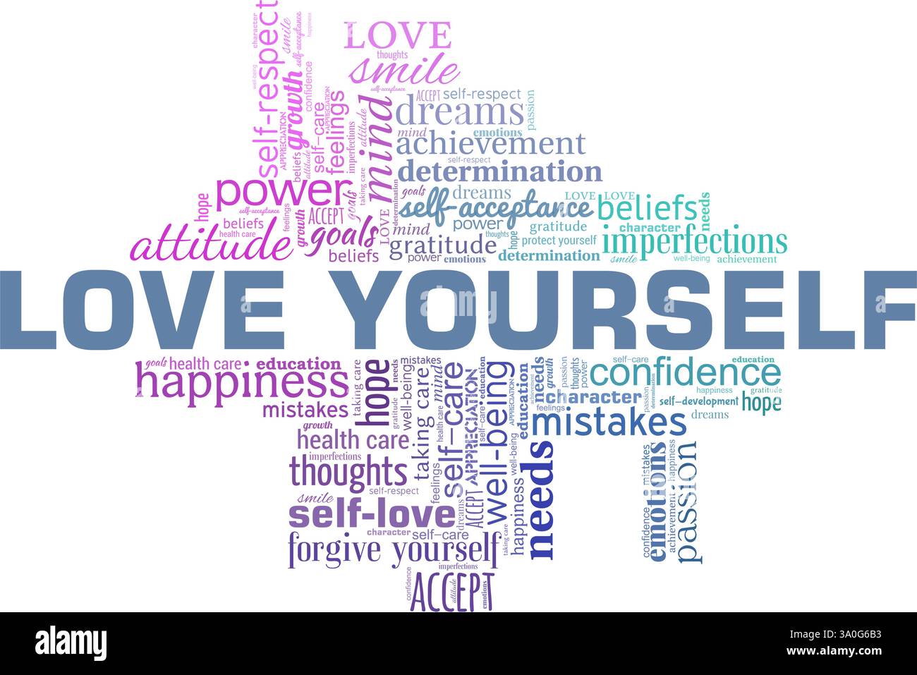 Love Yourself vector illustration word cloud isolated on a white ...
