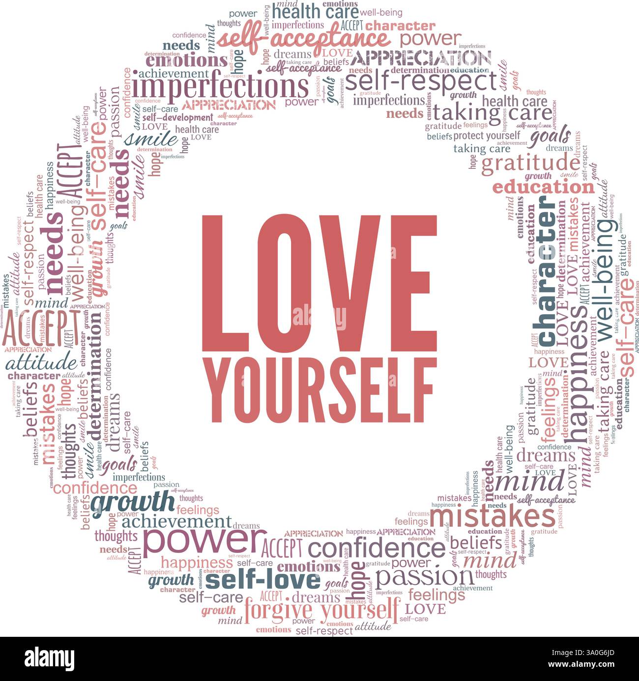 Love Yourself vector illustration word cloud isolated on a white ...