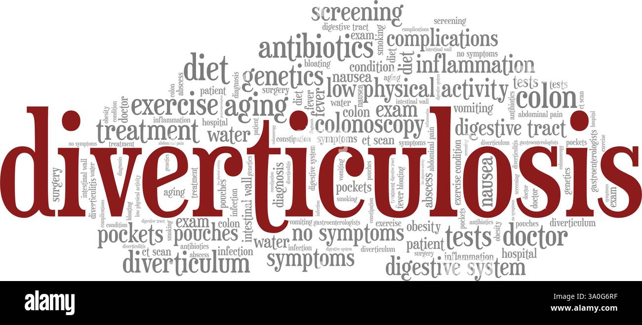 Diverticulosis vector illustration word cloud isolated on a white ...