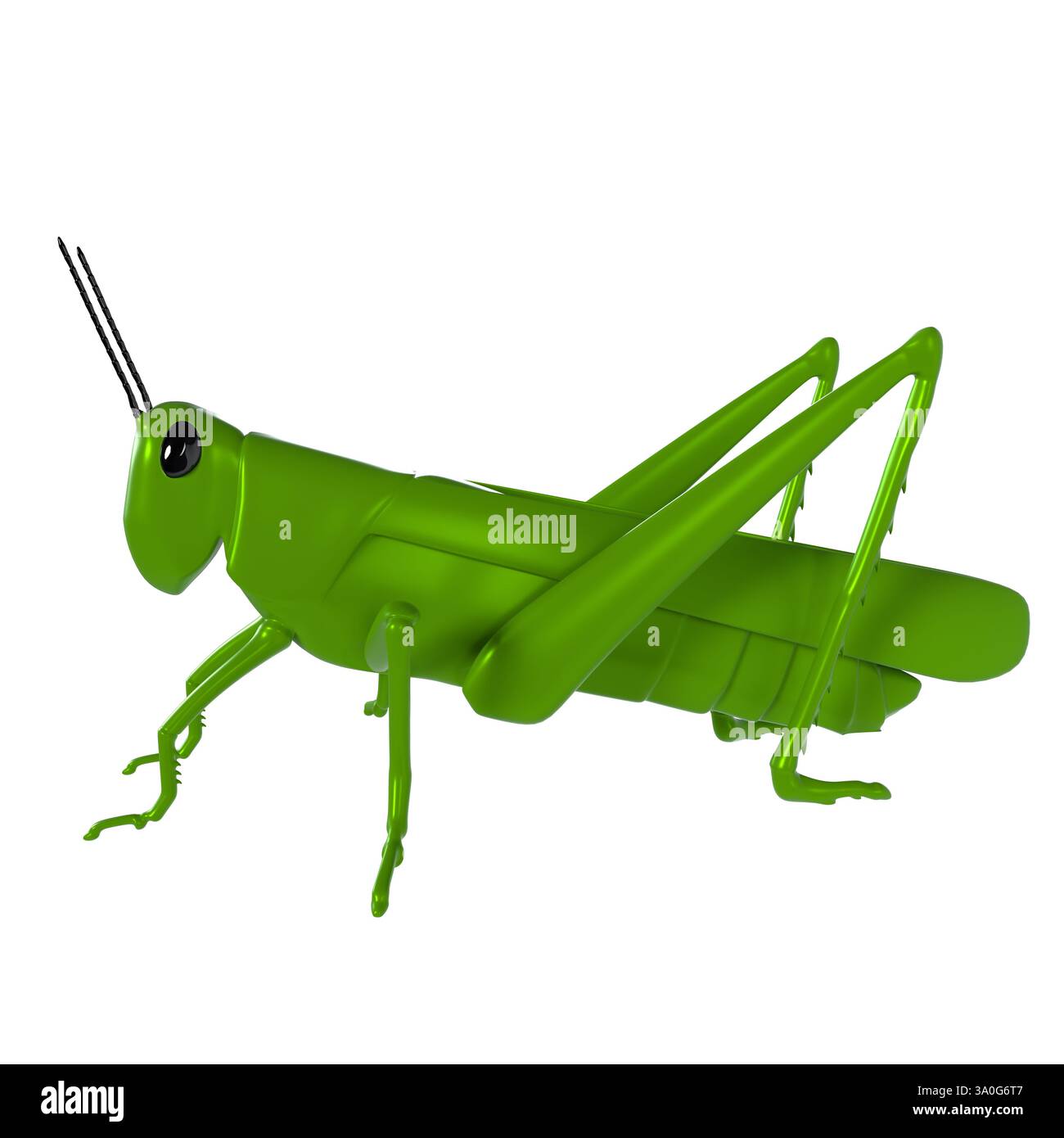 This 3D rendering showcases a detailed green grasshopper with ...