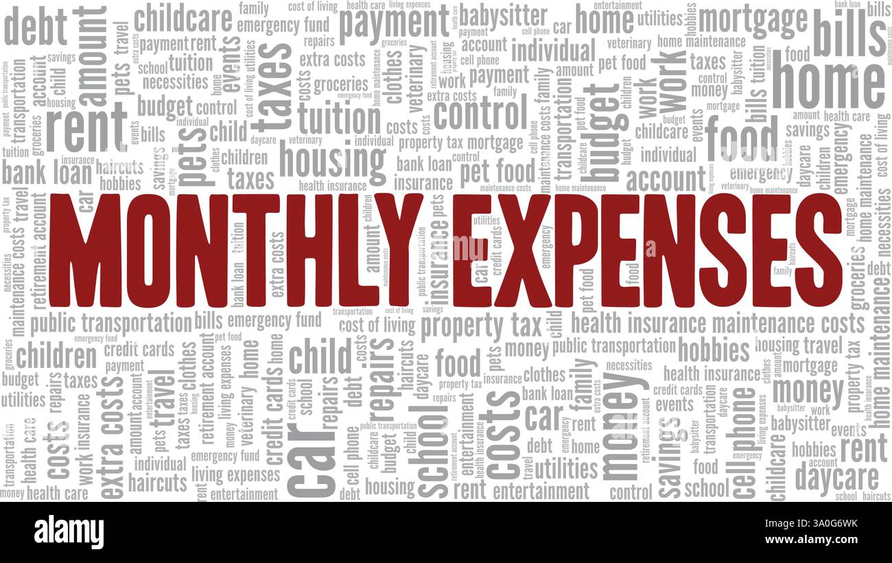 Monthly Expenses vector illustration word cloud isolated on a white ...