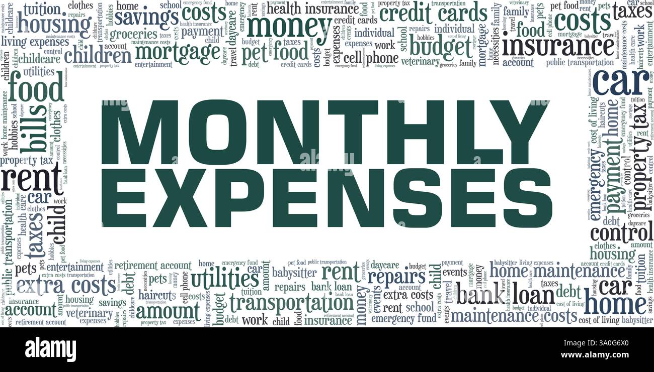 Monthly Expenses vector illustration word cloud isolated on a white ...