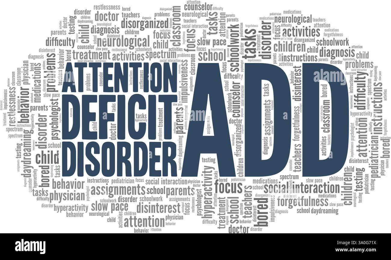 Attention Deficit Disorder ADD vector illustration word cloud isolated ...
