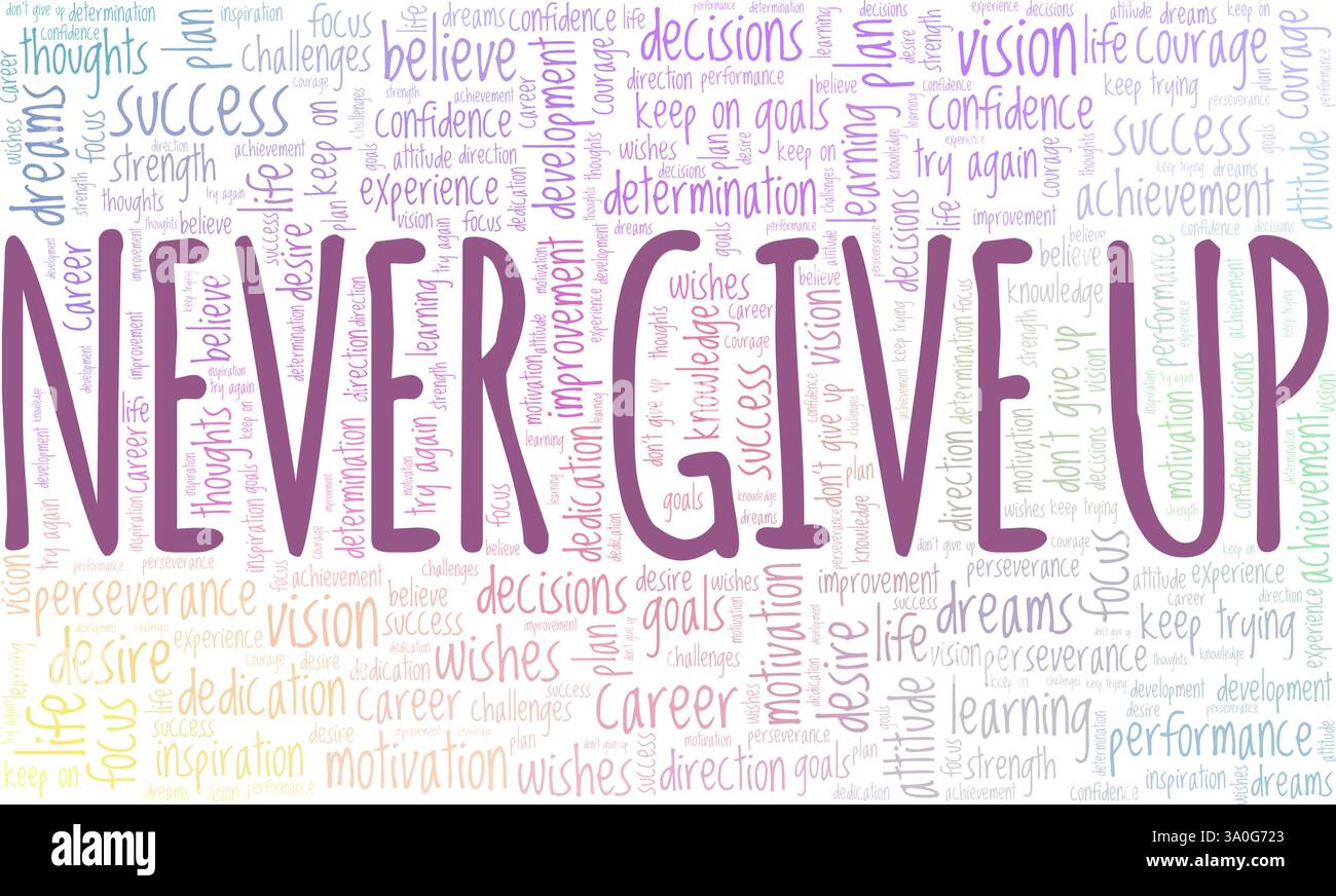 Never Give Up vector illustration word cloud isolated on a white background Stock Vector Image ...