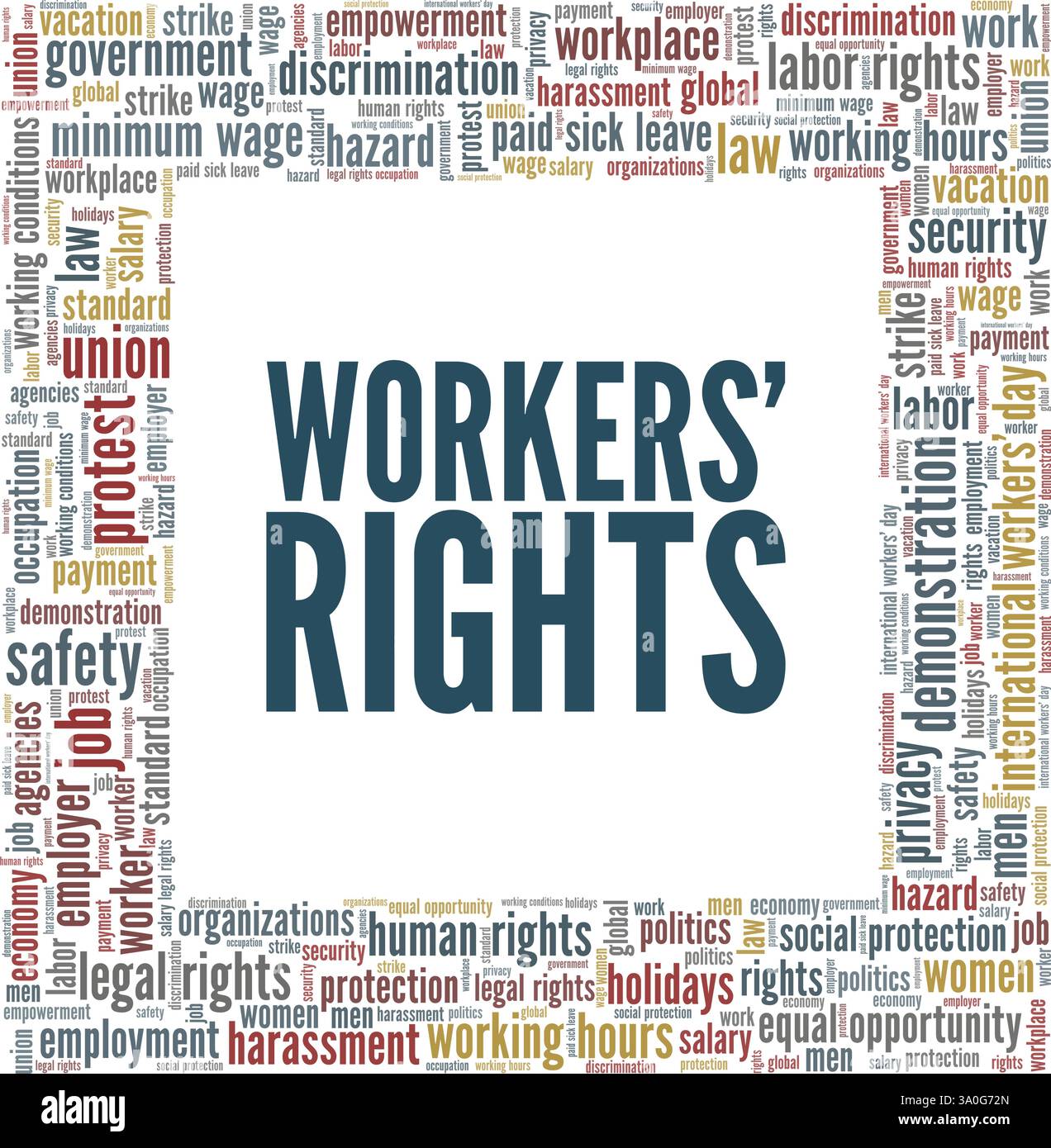 Workers' rights vector illustration word cloud isolated on a white ...