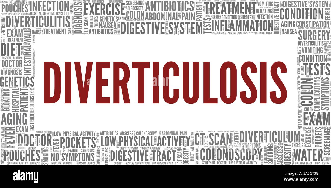 Diverticulosis vector illustration word cloud isolated on a white ...