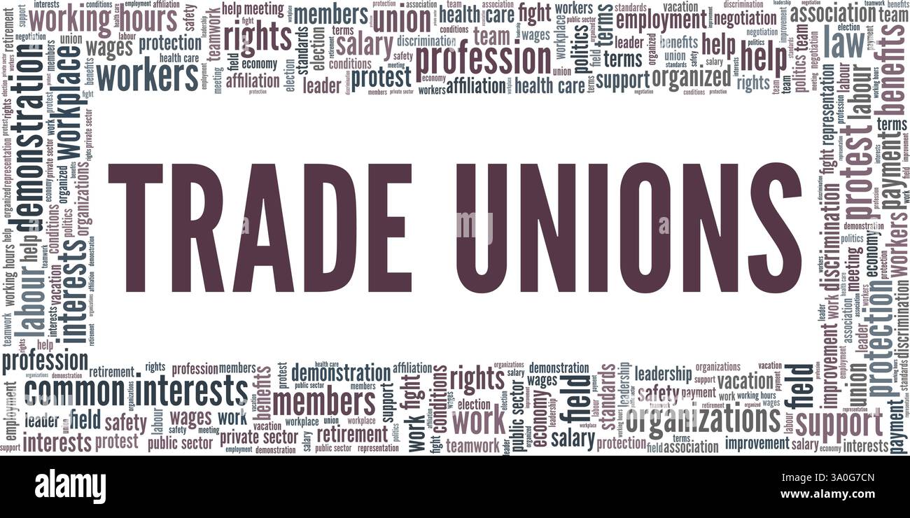 Trade Unions vector illustration word cloud isolated on a white ...