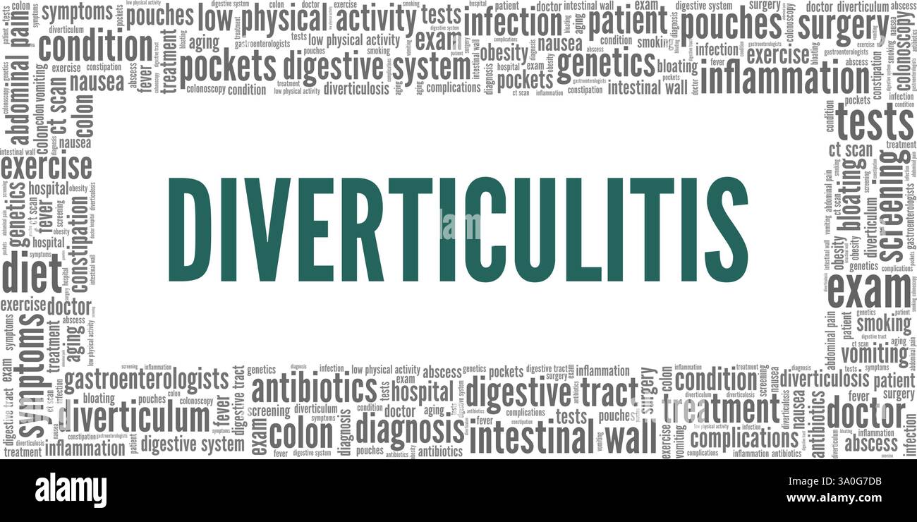 Diverticulitis vector illustration word cloud isolated on a white ...