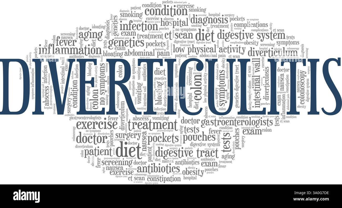Diverticulitis vector illustration word cloud isolated on a white ...